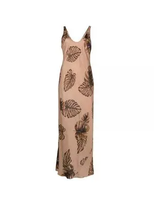 L'Agence Akiya Palm-print Maxi Dress Brown