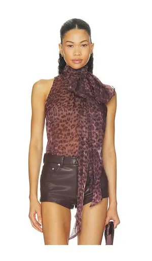 Bardot Arlette Neck Tie Printed Top In Brown - Leopard