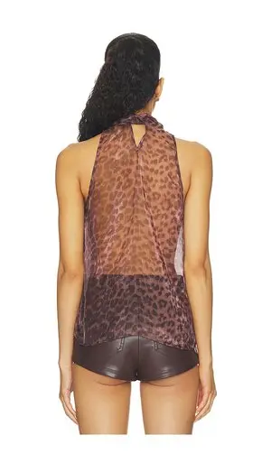 Bardot Arlette Neck Tie Printed Top In Brown