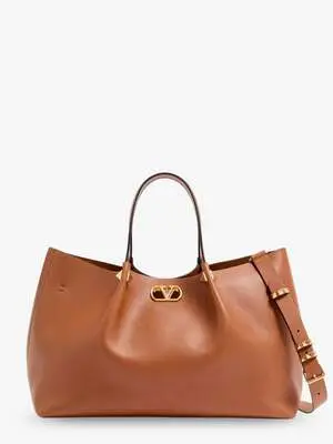 Valentino Garavani Vlogo Signature Leather Tote Bag - Brown