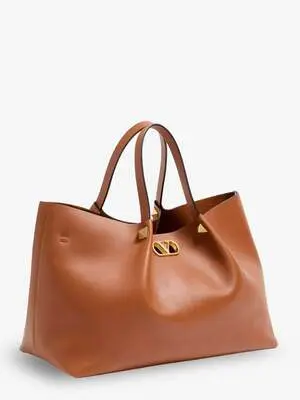 Valentino Garavani Vlogo Signature Leather Tote Bag - Brown