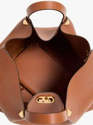 Valentino Garavani Vlogo Signature Leather Tote Bag - Brown