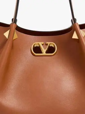 Valentino Garavani Vlogo Signature Leather Tote Bag - Brown