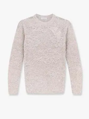 Brunello Cucinelli Mohair And Virgin Wool Blend Sweater With Allover Dazzling Detail - Grey