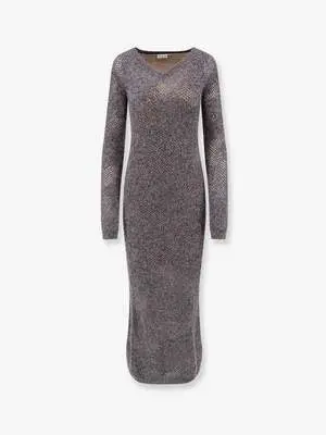 Brunello Cucinelli Flower Lace Sparkling Mohair And Virgin Wool Knit Dress - Grey