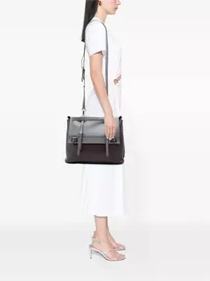 Prada 2000-2013 Large Bicolor City Calf Double Flap Satchel - Brown