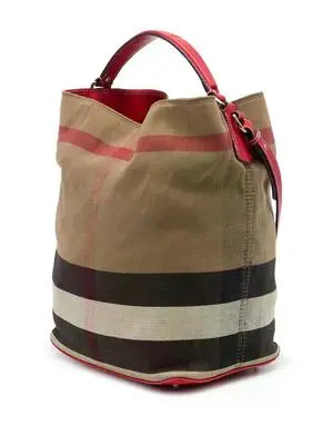 Burberry 2000-2017 Medium Mega Check Canvas Ashby Bucket Bag Satchel - Brown