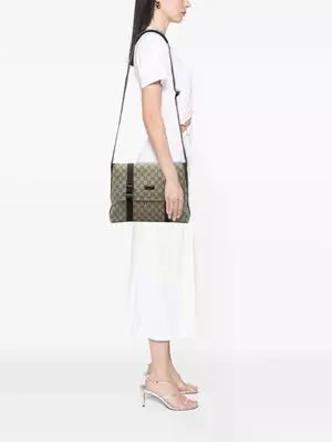 Gucci 2000-2015 Large Gg Supreme Double Buckle Flap Messenger Bag Crossbody Bag