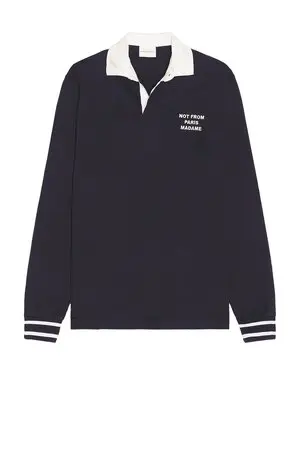 Drole De Monsieur Slogan Longsleeve Polo In Blue