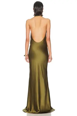 THE SEI Halter Drape Bias Gown In Green