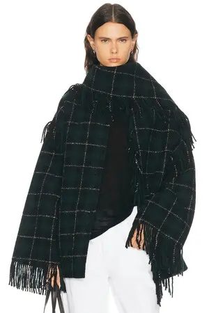 TOTEME Fringed Scarf Jacket In Green - Pine & Black