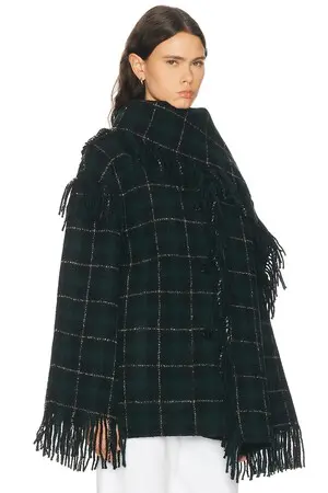TOTEME Fringed Scarf Jacket In Green - Pine & Black