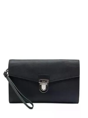 Prada 2000-2013 Saffiano Envelope Push Lock Clutch Bag - Black