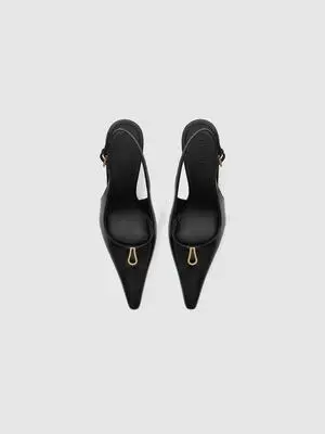 REISS Maya Leather Hardware-detail Mid-heel Court Shoes