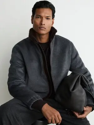 REISS Oscar Wool-blend Faux-fur Trim Funnel Jacket