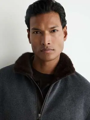 REISS Oscar Wool-blend Faux-fur Trim Funnel Jacket