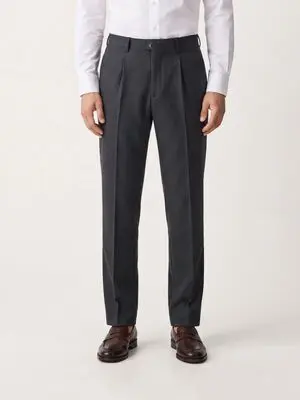 Incotex Straight Fit Pleated Wool Blend Tailored Trousers - Grey