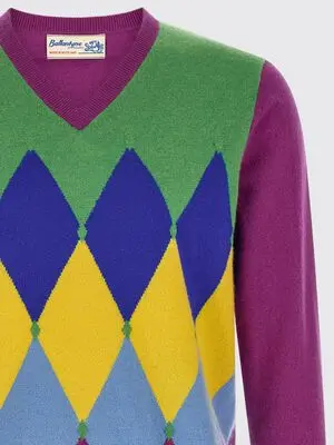 BALLANTYNE Argyle Pattern Pure Cashmere V-neck Jumper - Violet