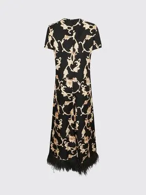 La DoubleJ Long Evening Gown In Silk With Floral Embroidery And Feathers - Multicolor