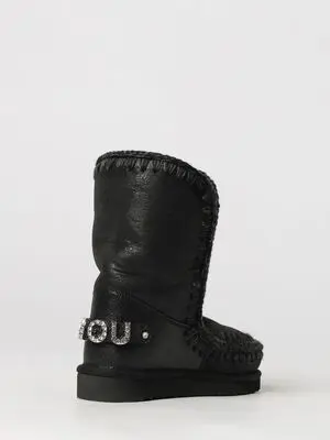 Mou Eskimo Nubuck Ankle Boots With Rhinestone Logo And Exposed Stitching
