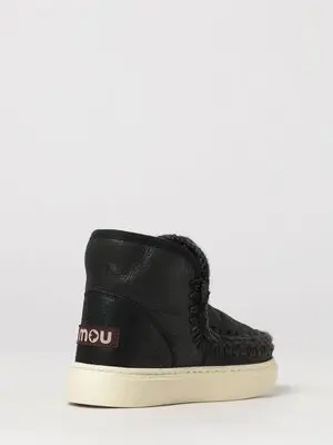 Mou Eskimo Nubuck Ankle Boots With Crochet Stitching And Wool Lining - Black