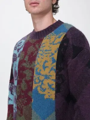 Dries Van Noten Relaxed Fit Jacquard Patchwork Jumper In Wool And Alpaca - Violet