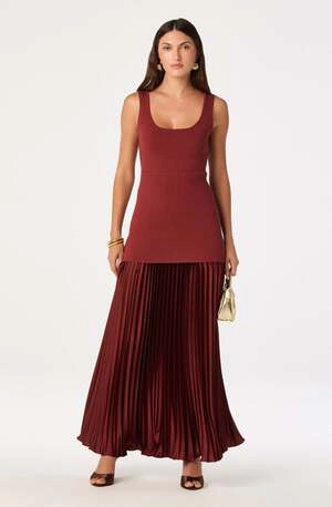 Astr The Label Adison Drop Waist Pleated Maxi Dress - Rust