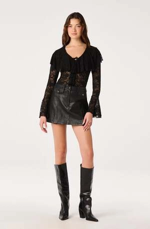 Astr The Label Lexie Sheer Lace Bell Sleeve Top