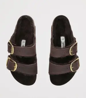 BIRKENSTOCK Suede-shearling Arizona Sandals - Brown