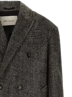 AMI Paris Double-breasted Coat - Black