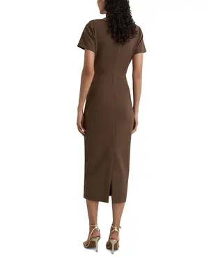 REISS Ruched Boat Neck Midi Dress - Mocha Brown