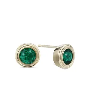 MOON & MEADOW 10k Yellow Gold Lab Grown Emerald May Birthstone Bezel Stud Earrings - May-emerald