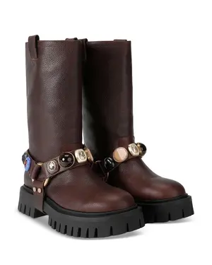 Kurt Geiger Loulou Leather Harness Biker Boots