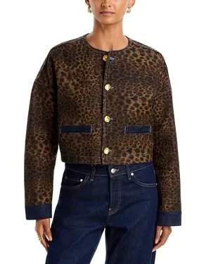 L'Agence Verona Leopard Print Collarless Jacket - Zephyr