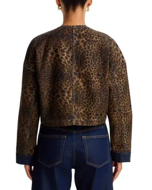 L'Agence Verona Leopard Print Collarless Jacket