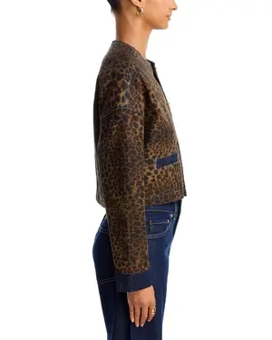L'Agence Verona Leopard Print Collarless Jacket