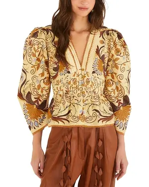 Farm Rio Luize Cotton Peplum Blouse - Luize Soft