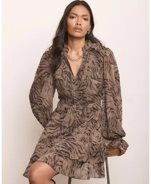 Mint Velvet Long Sleeve Printed Ruffle Mini Dress