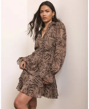 Mint Velvet Long Sleeve Printed Ruffle Mini Dress