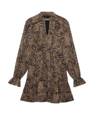 Mint Velvet Long Sleeve Printed Ruffle Mini Dress