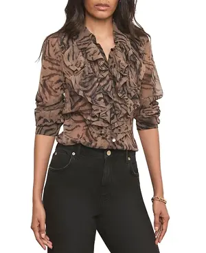 Mint Velvet Ruffle Detail Button Down Blouse - Brown