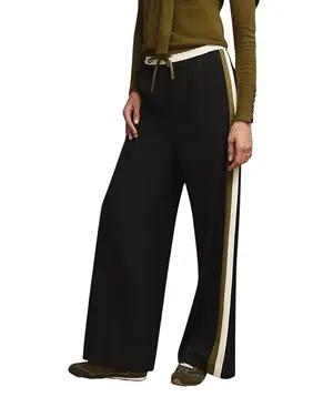 Mint Velvet Side Stripe Tie Waist Wide Trousers - Black
