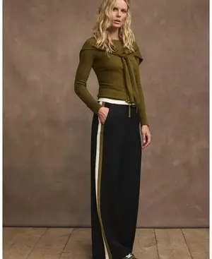 Mint Velvet Side Stripe Tie Waist Wide Trousers