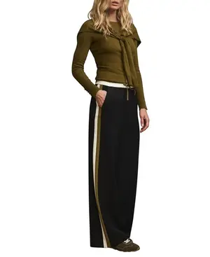 Mint Velvet Side Stripe Tie Waist Wide Trousers