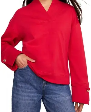 Mint Velvet Cotton V-neck Button Detail Sweatshirt