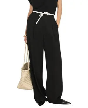 Mint Velvet Contrast Waist Wide Leg Trousers - Black