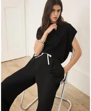 Mint Velvet Contrast Waist Wide Leg Trousers