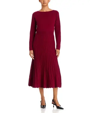 AREA STARS Miller Boat Neck Ribbed Sweater Dress - Burgundy