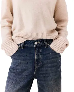 Maje Rhinestone High Rise Wide Leg Jeans