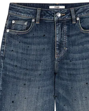 Maje Rhinestone High Rise Wide Leg Jeans